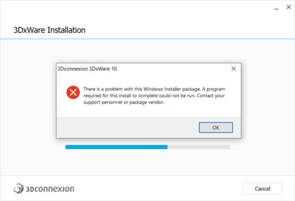 A program required for this install to complete could not be run ...